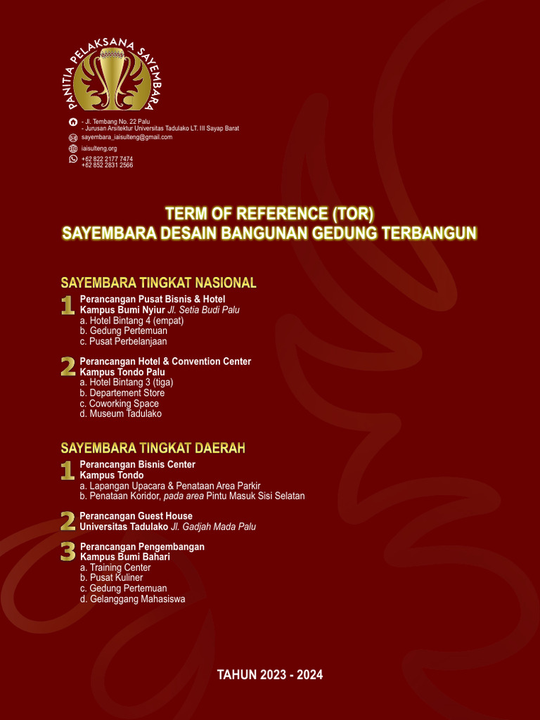 Term of Reference (Tor) Sayembara Iai Sulteng 2023 - 2024 | PDF