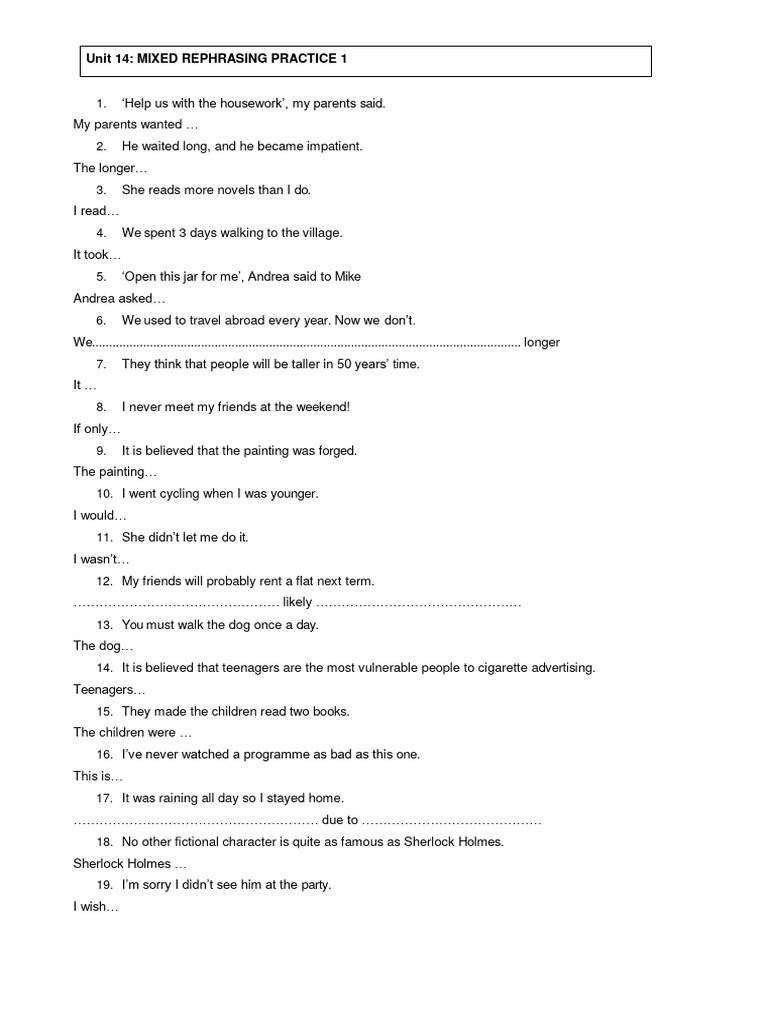 Sara Felis Fumanal - Mixed Rephrasing Practice | PDF