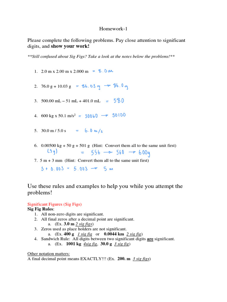 Significant Figures Homework Guide | PDF | Teaching Methods & Materials