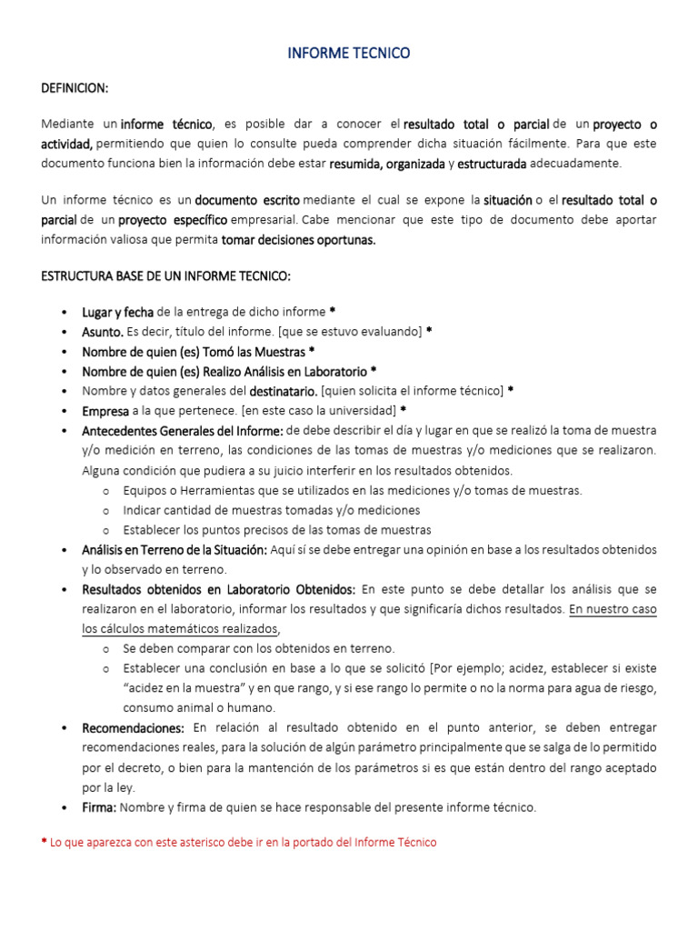 Pauta Informe Tecnico 1 | PDF | Laboratorios | Información
