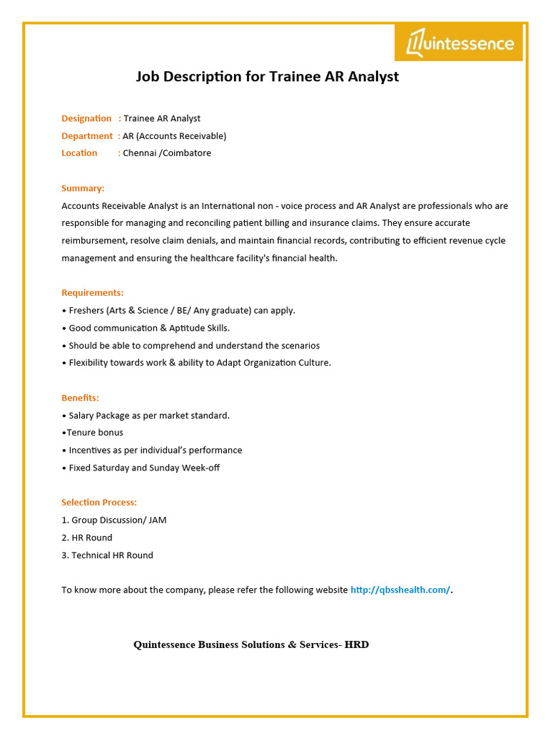 JD AR Analyst Trainee | PDF | Business