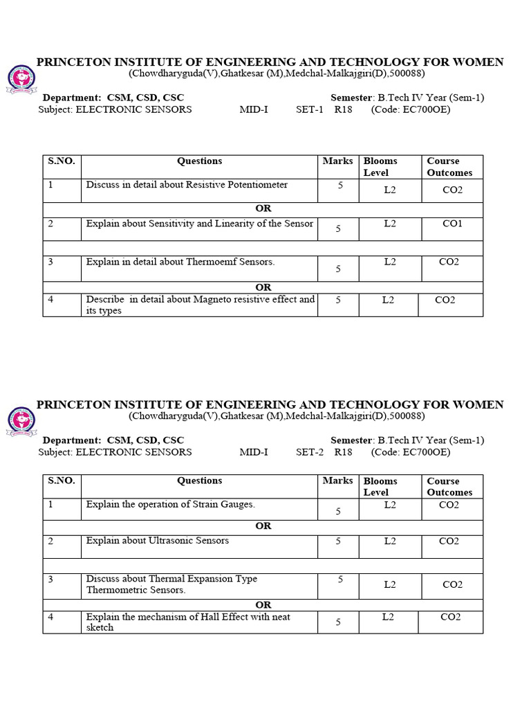 B.Tech Electronic Sensors Exam Papers | PDF | Electrical Resistance And ...