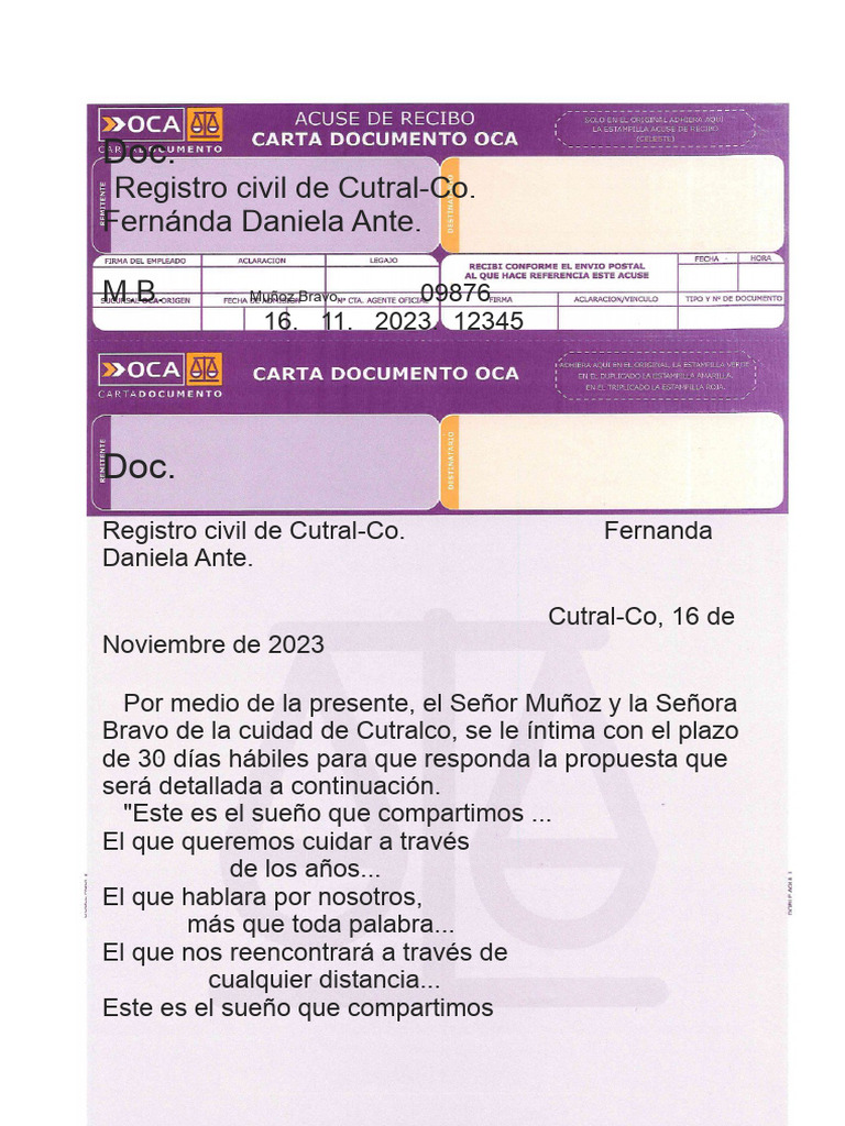 Carta Documento Oca 231116 191940 | PDF