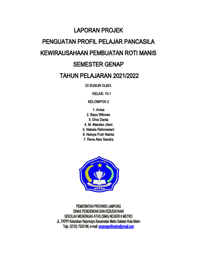 FORMAT LAPORAN PROJEK UNTUK PESERTA DIDIK (9) Kelas x1 Kelompok 2 | PDF