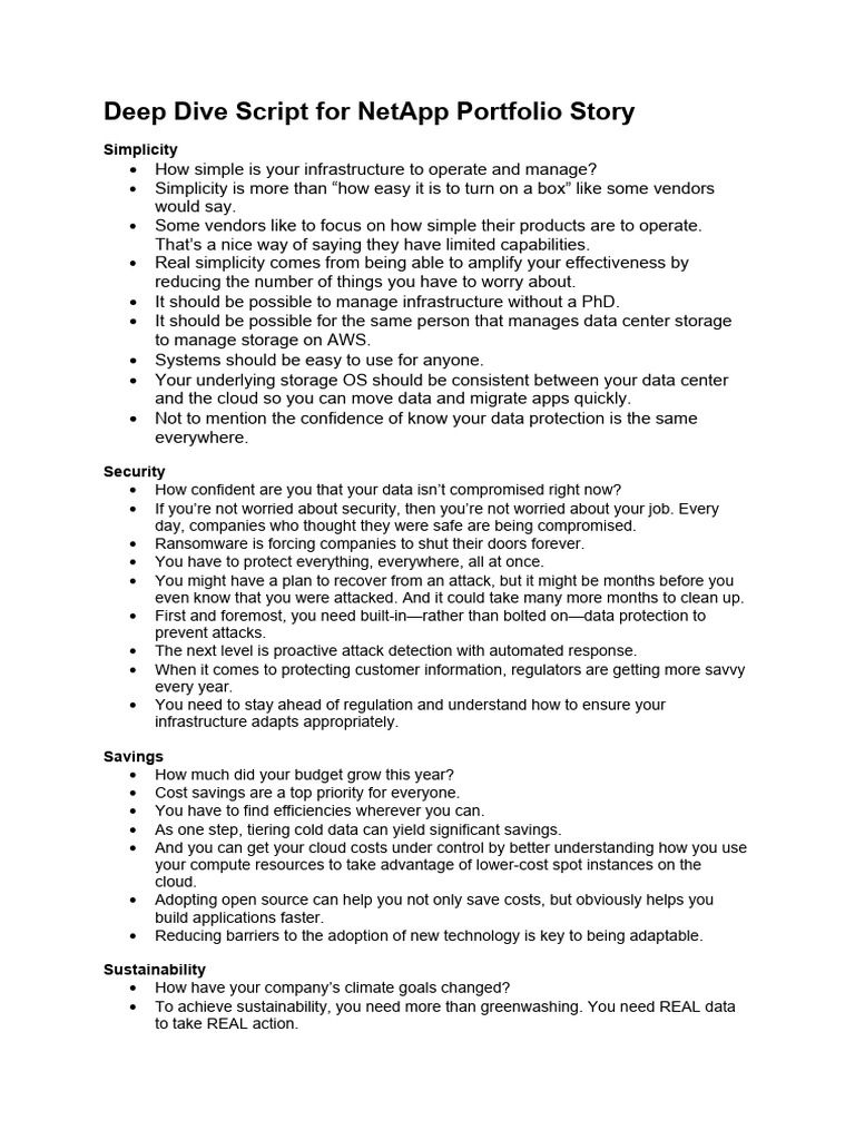 Deep Dive Script For NetApp Portfolio Story | PDF | Cloud Computing ...