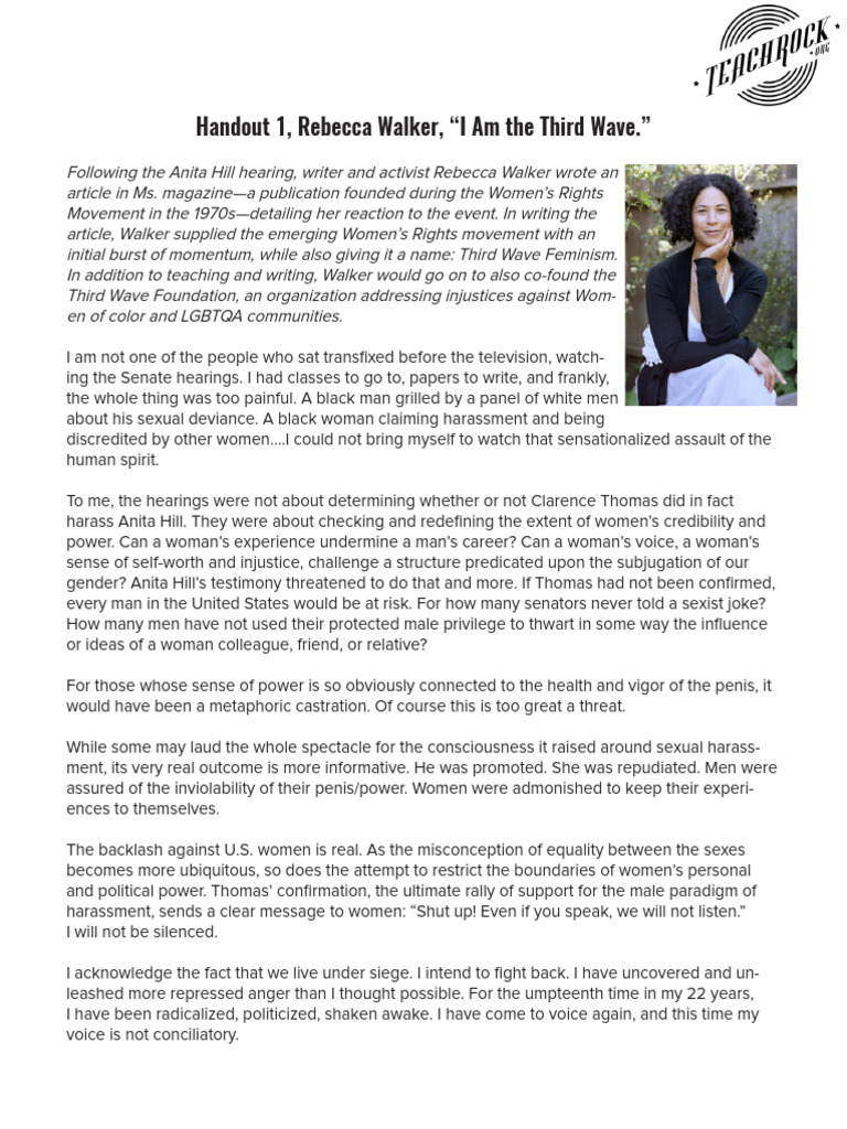 Handout 1 Rebecca Walker "I Am The Third Wave" | PDF | Gender Studies | Feminism