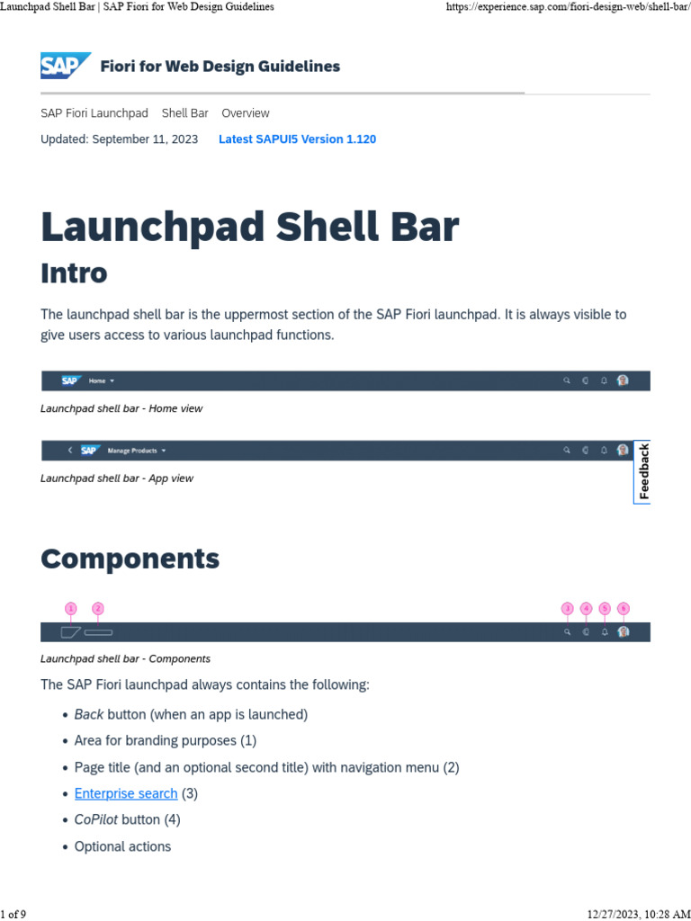 Launchpad Shell Bar SAP Fiori For Web Design Guidelines | PDF