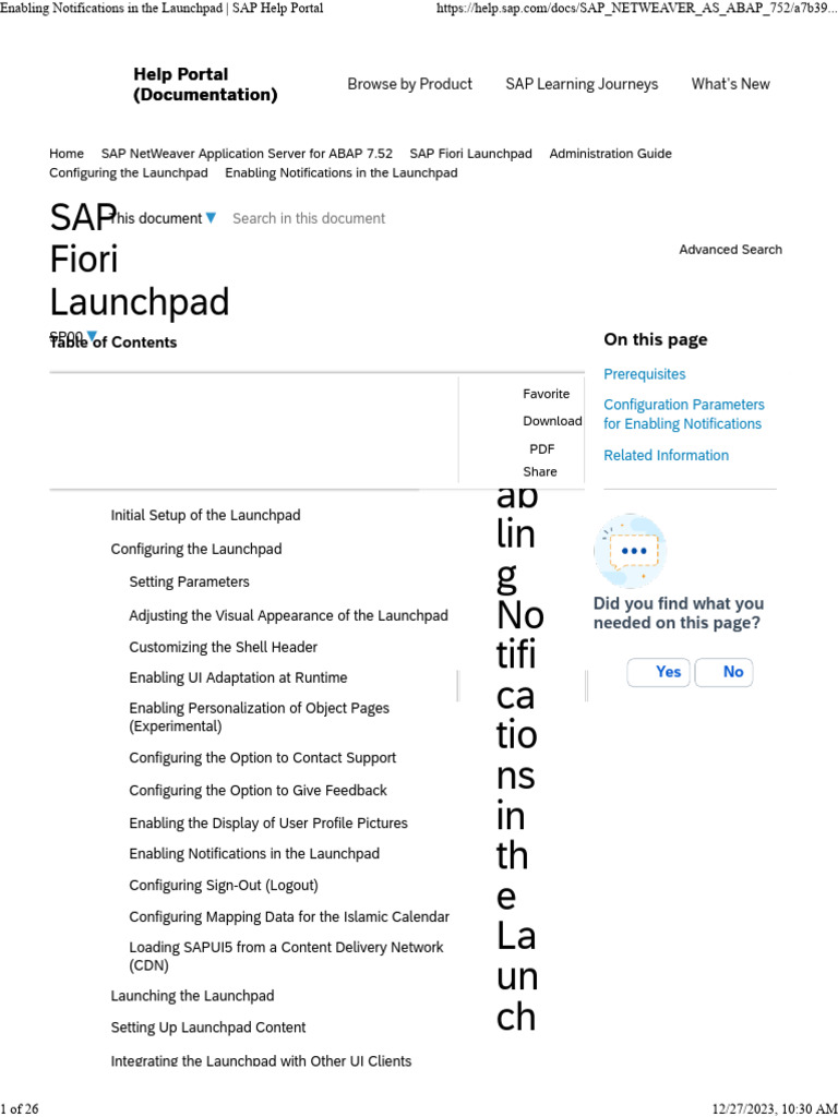 Enabling Notifications in The Launchpad SAP Help Portal | PDF