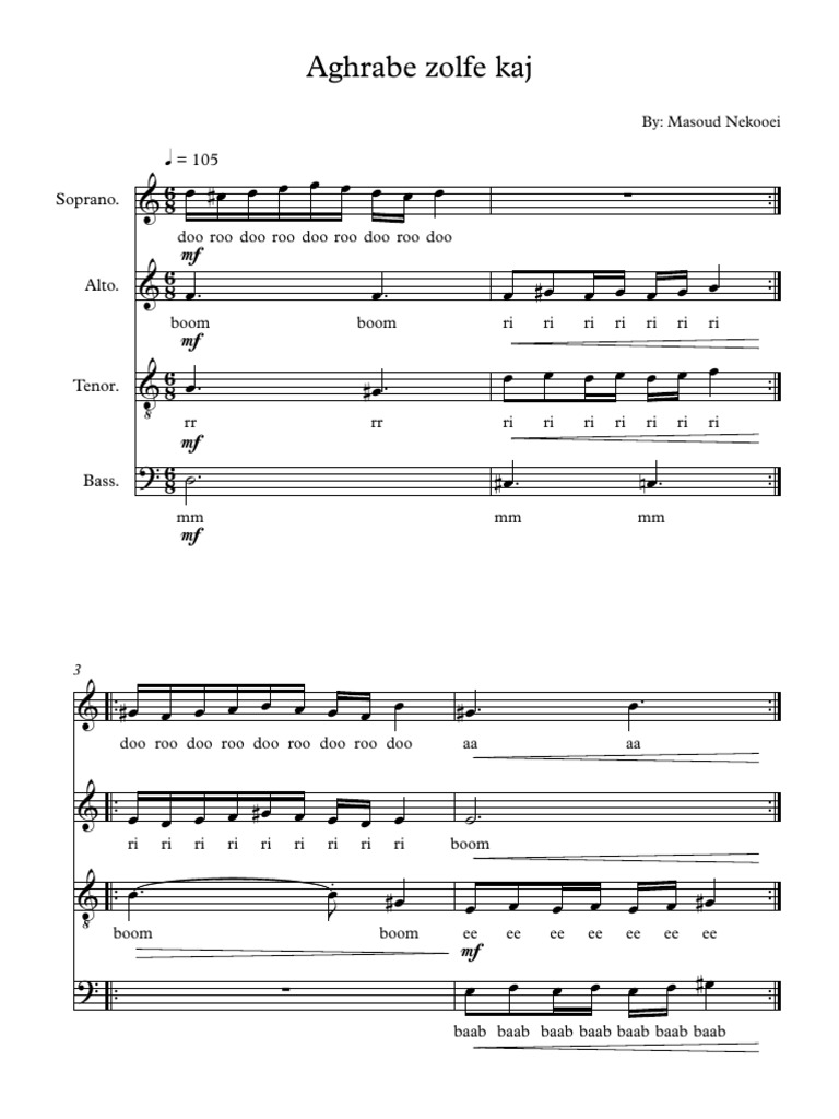 Aghrabe Zolfe Kaj - Score and Parts | PDF