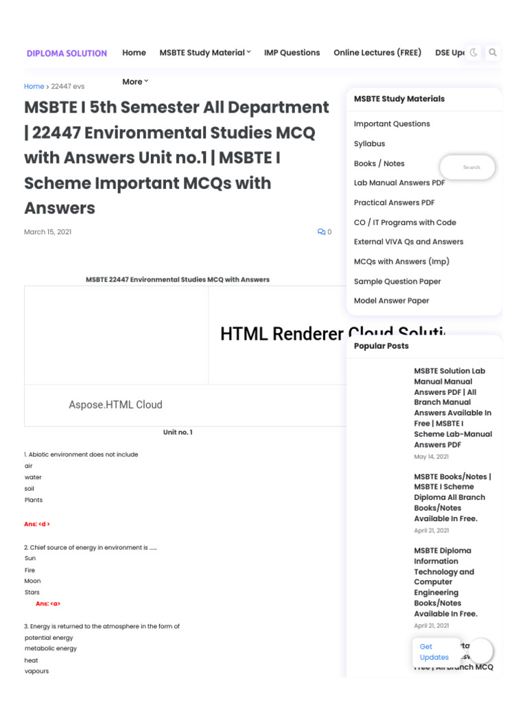 Est 22447 Unit 1 Imp Mcqs | PDF