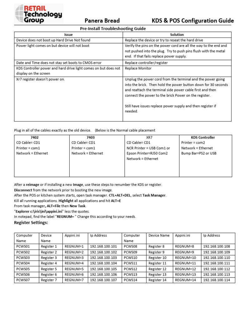 Panera Kds Pos Configuration Pdf Point Of Sale Printer Computing