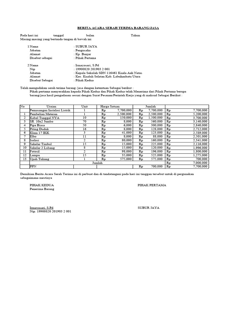Surat - Serah Terima Barang 1 | PDF