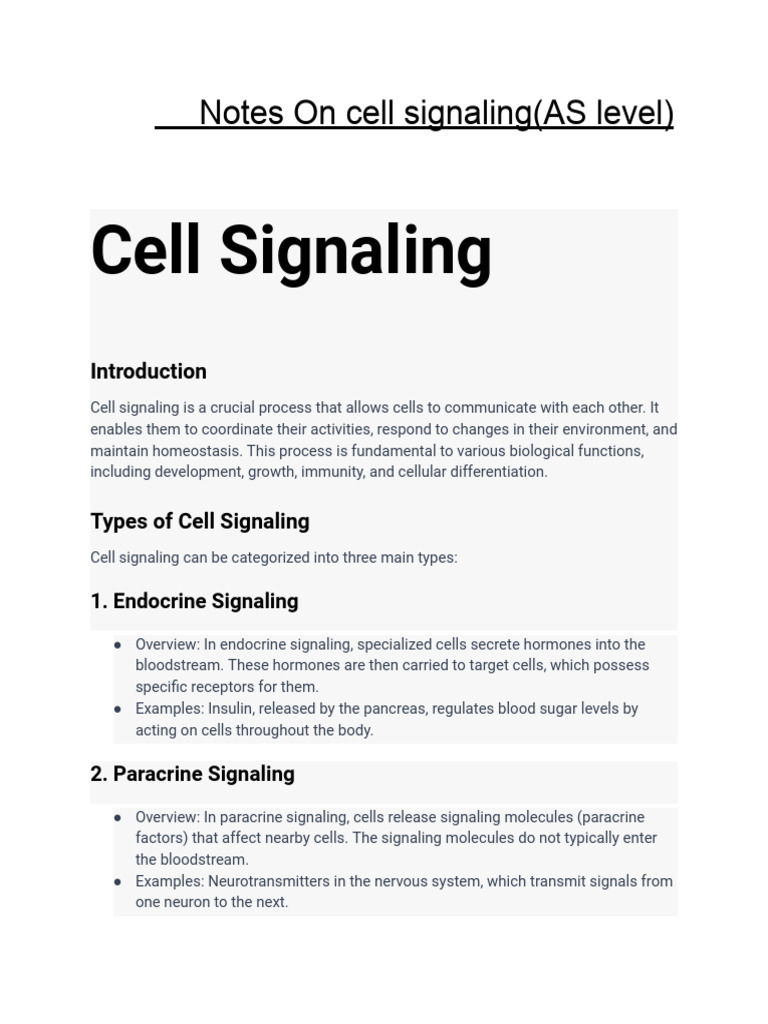 Notes On Cell Signaling (AS Level) | PDF | Cell Signaling | Hormone