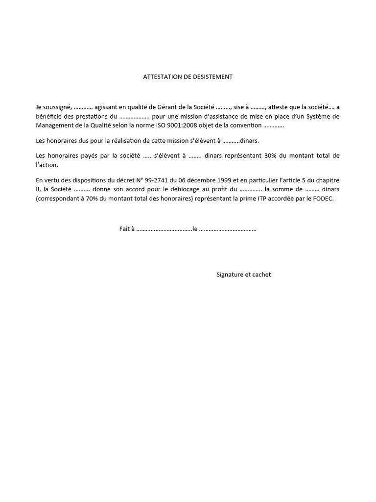 ATTESTATION DE DESISTEMENT | PDF ATTESTATION DE DESISTEMENT | PDF