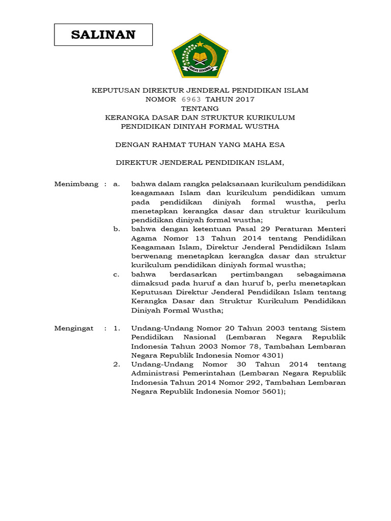 Kepdirjen KDSK PDF Wustha (Final) TTD | PDF