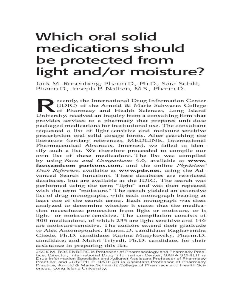 Light and Moisture-Sensitive Medications | PDF | Pharmaceutical ...