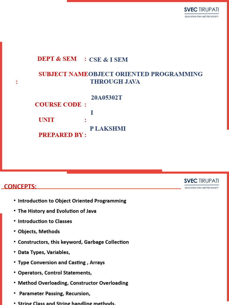 OOP Unit 1 @mam | PDF | Teaching Methods & Materials | Computers
