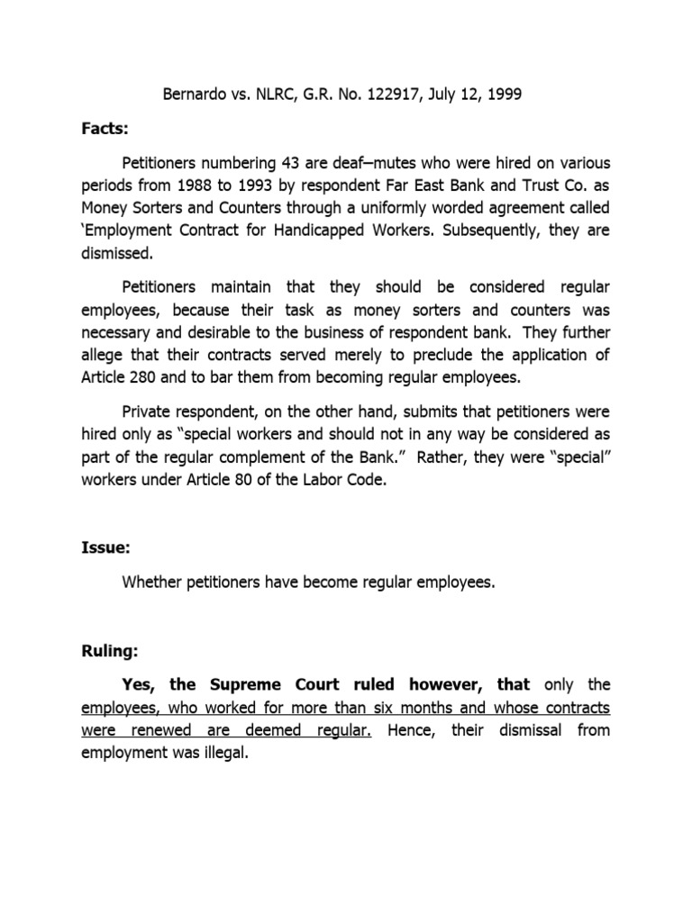 Bernardo Vs NLRC CASE DIGEST | PDF | Finance & Money Management