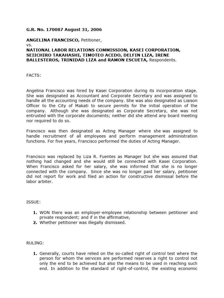 Francisco vs. NLRC Case Digest Labor | PDF | Employment | Welfare