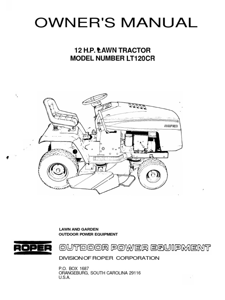 ROPER12HPLAWNTRACTORLT120CROWNERSMANUAL | PDF | Tractor | Belt (Mechanical)
