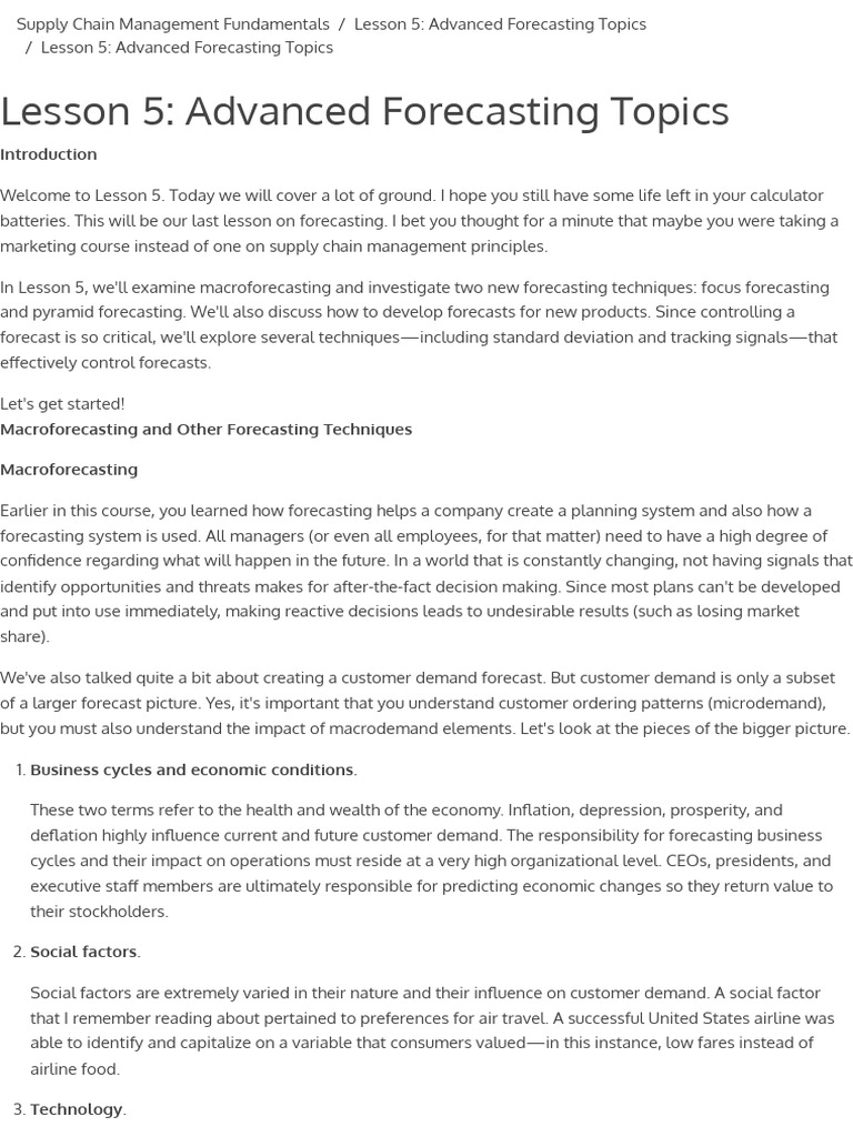 Lesson 5 - Advanced Forecasting Topics | PDF | Errors And Residuals | Standard Deviation