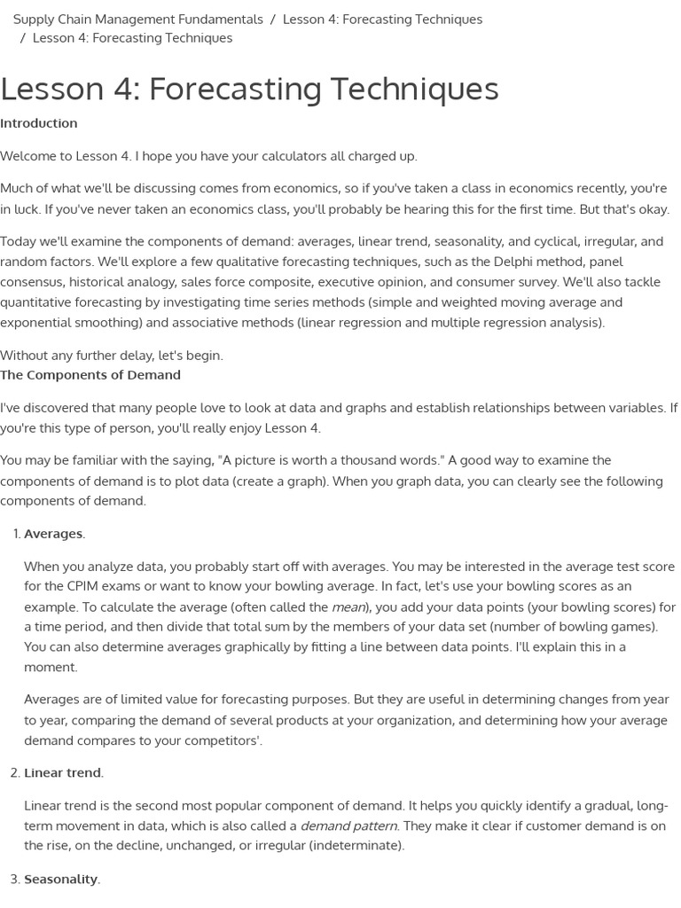 Lesson 4 - Forecasting Techniques | PDF | Forecasting | Seasonality