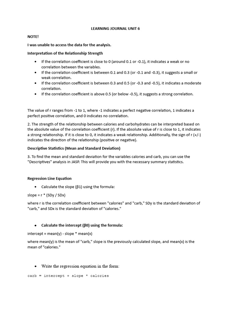 Math 1281 Learning Journal Unit 6 | PDF | Slope | Statistics