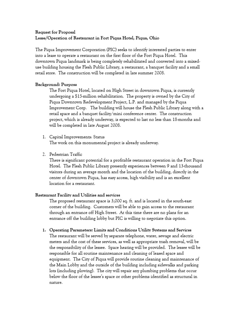 Restaurant Operation Project Proposal | Download Free PDF | Lease ...