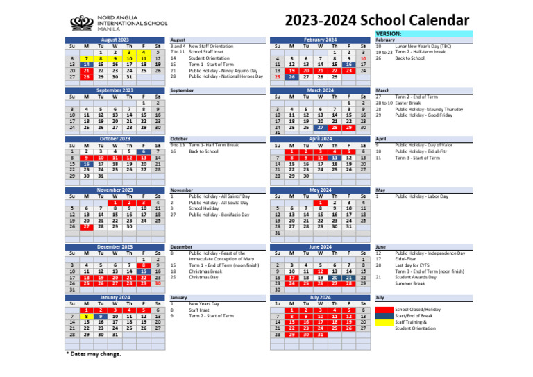 AY 2023-24 School Calendar (V23Jan) | PDF