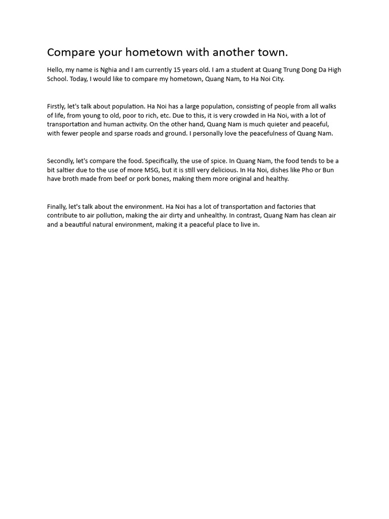 Compare Your Hometown With Another Town | PDF