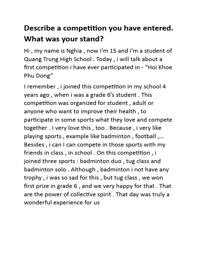 Describe A Competition You Have Entered | PDF | Wellness
