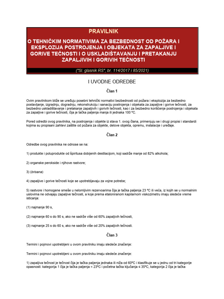 Pravilnik o Tehničkim Normativima Za Bezbednost Od Požara I Eksplozija... | PDF