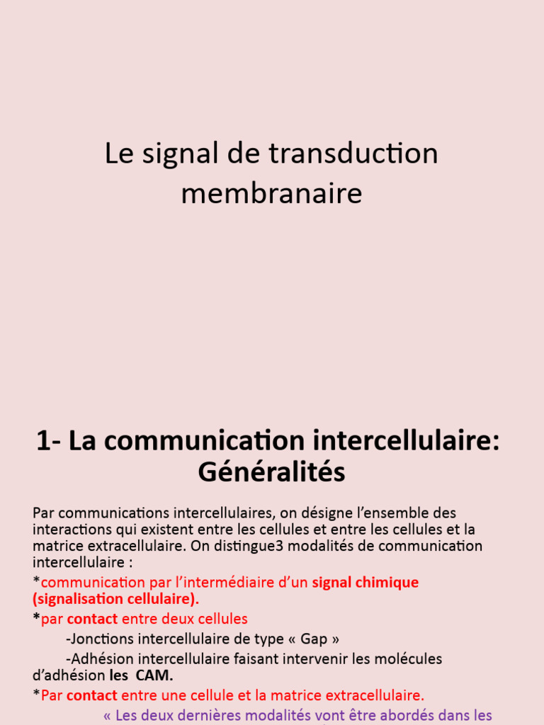 le Signal de Transduction Membranaire | PDF | Membrane cellulaire ...