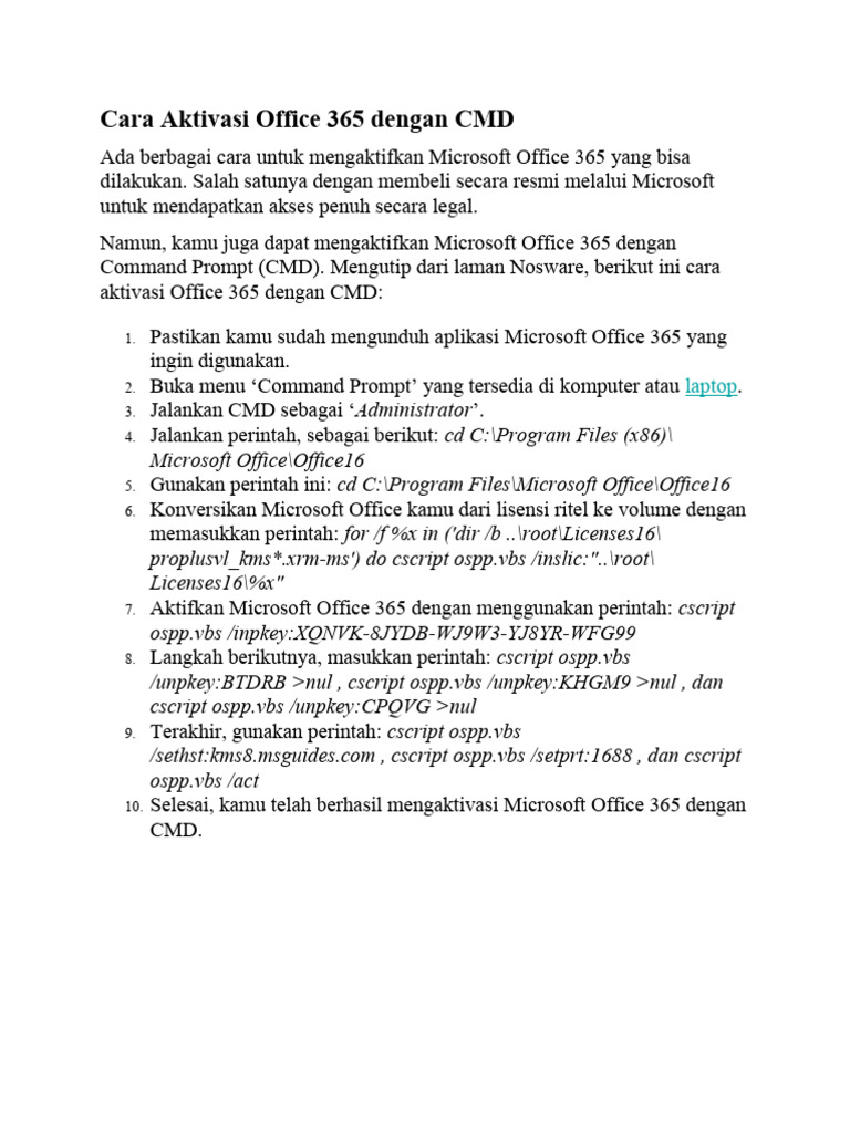 Cara Aktivasi Office 365 Dengan CMD | PDF