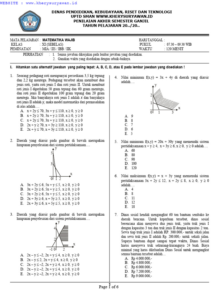 SOAL PAS MTK WAJIB KELAS XI K13 - WWW - Kherysuryawan.id | PDF