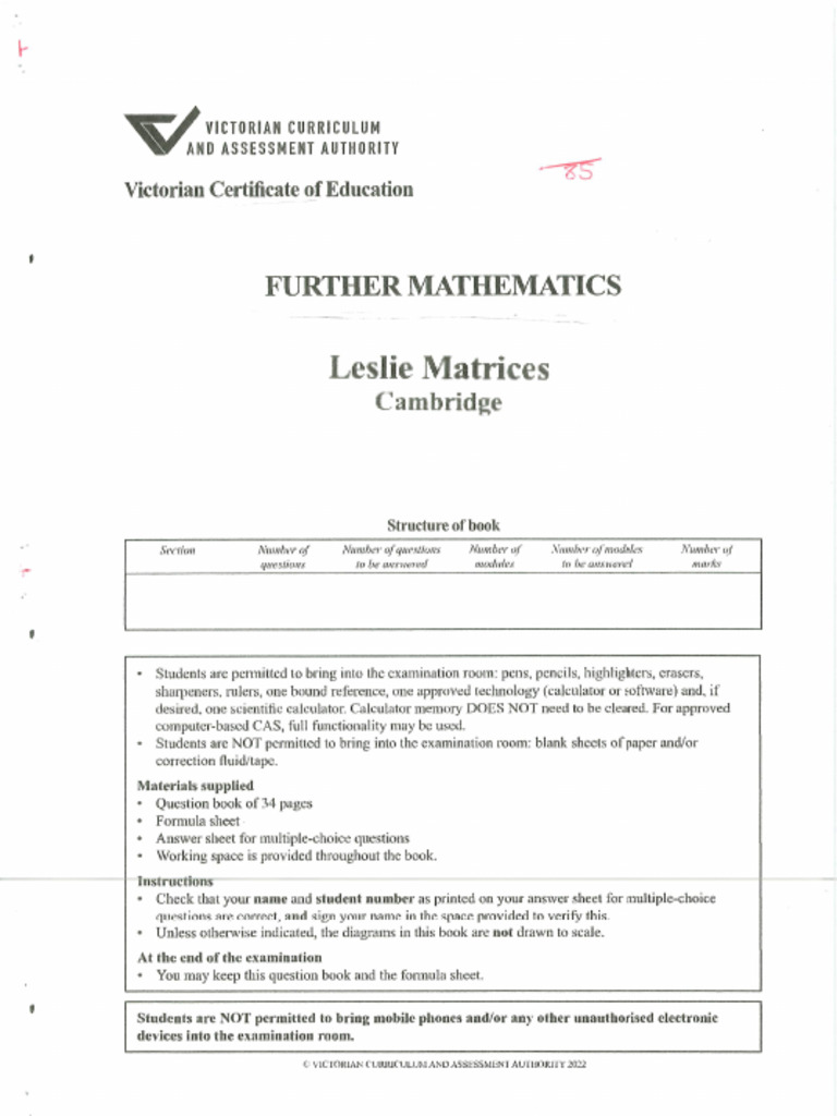 Leslie Matrix Cambridge | PDF
