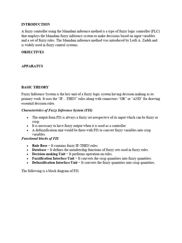 A Fuzzy Controller Using The Mamdani Inference Method | PDF