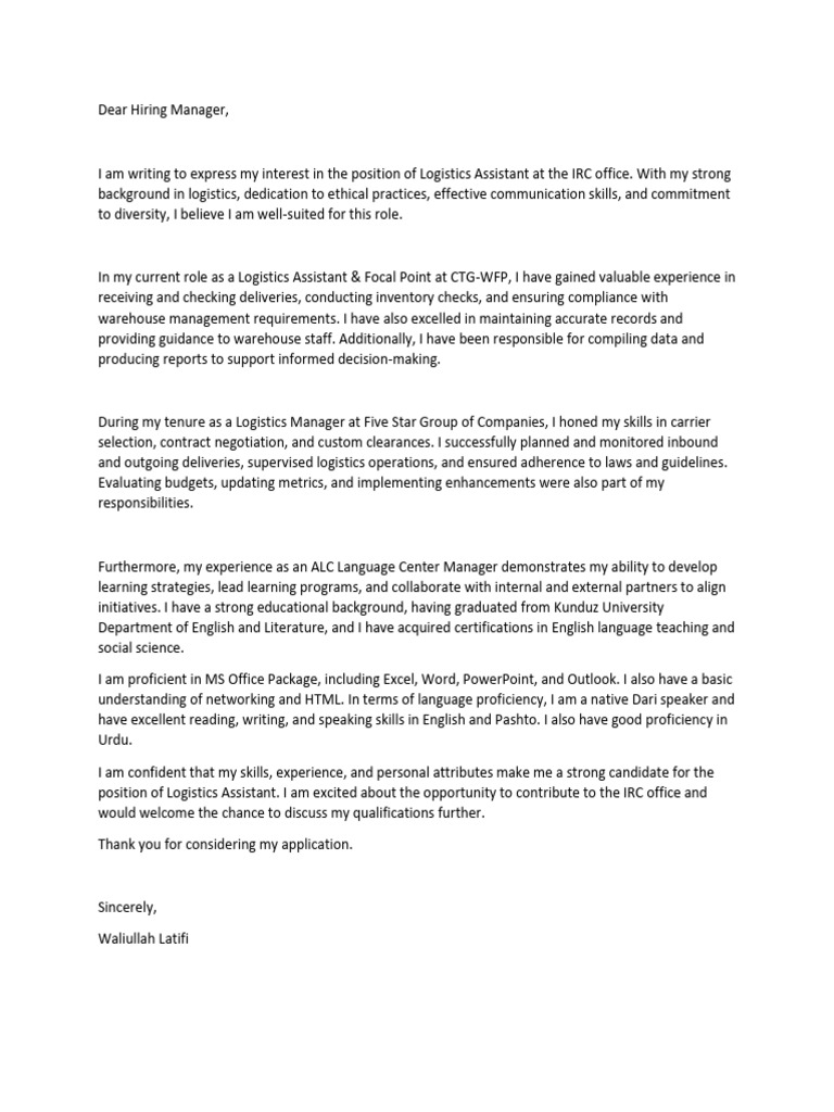 Cover Letter For IRC | PDF | Career & Growth