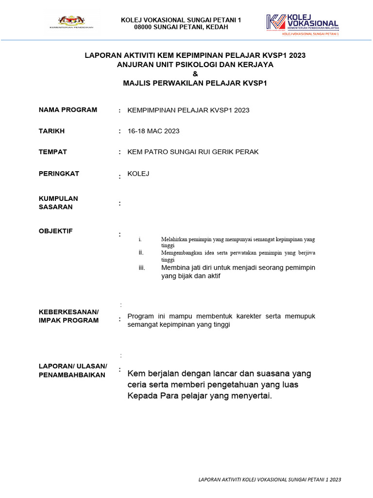 Template Laporan Dokumentasi Kvsp1 2023 | PDF | Bisnis | Pengelolaan ...