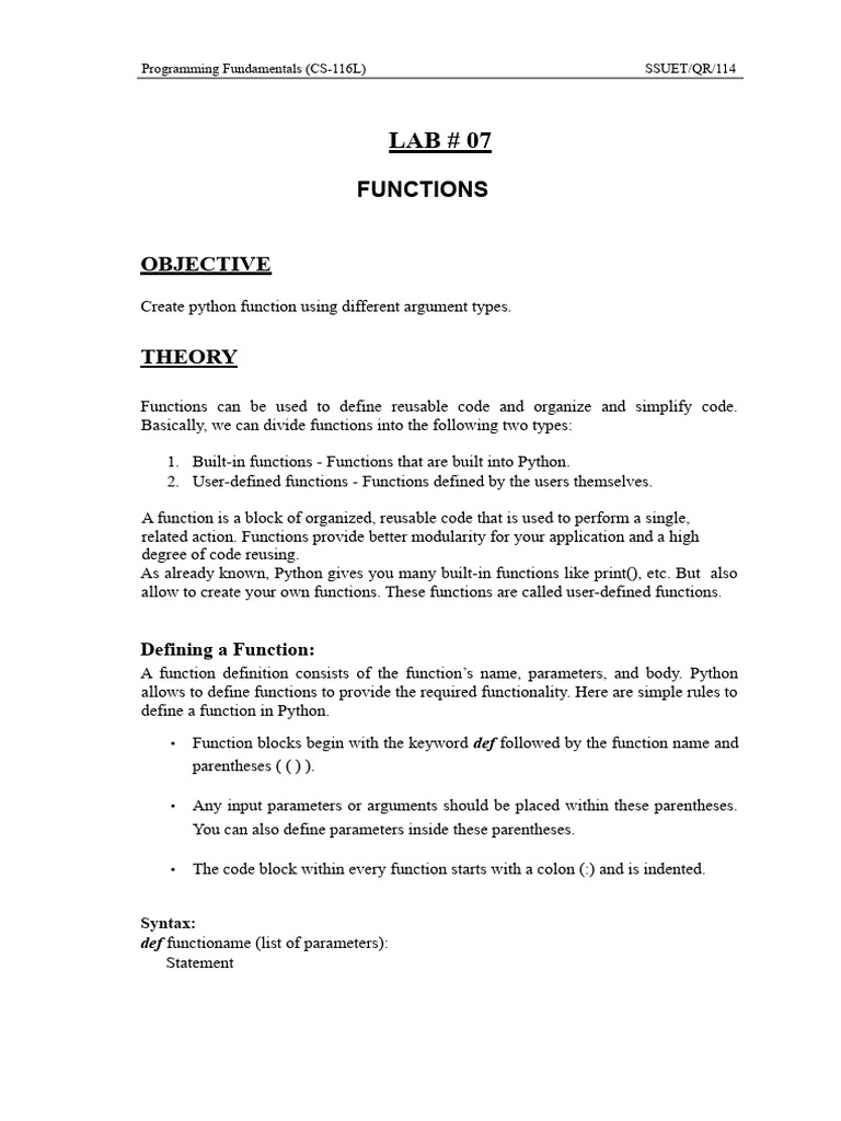 Python Lab 07 Pdf Parameter Computer Programming Python Programming Language