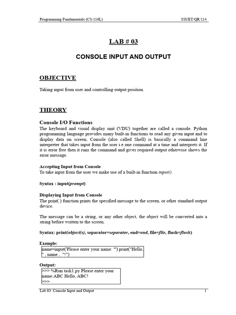 Python Lab 03 Pdf Command Line Interface String Computer Science 9094