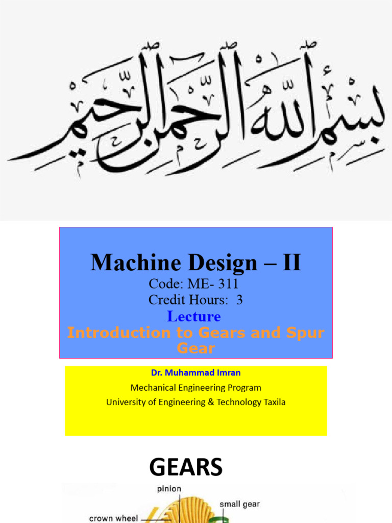 Lecture Design of Spur Gear | PDF | Gear | Belt (Mechanical)