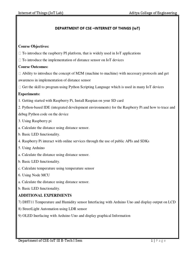 Iot Labmanual Master | PDF | Arduino | Raspberry Pi