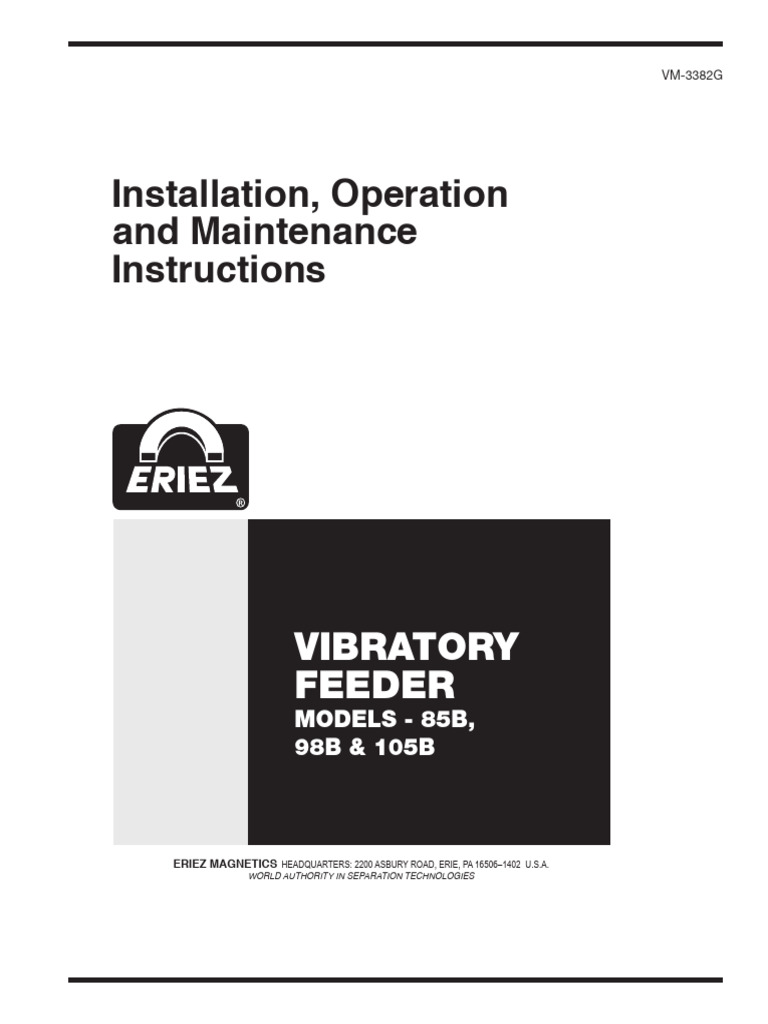 VM 3382 Eriez Feeder Model 85B 105B IOM | PDF | Screw | Components