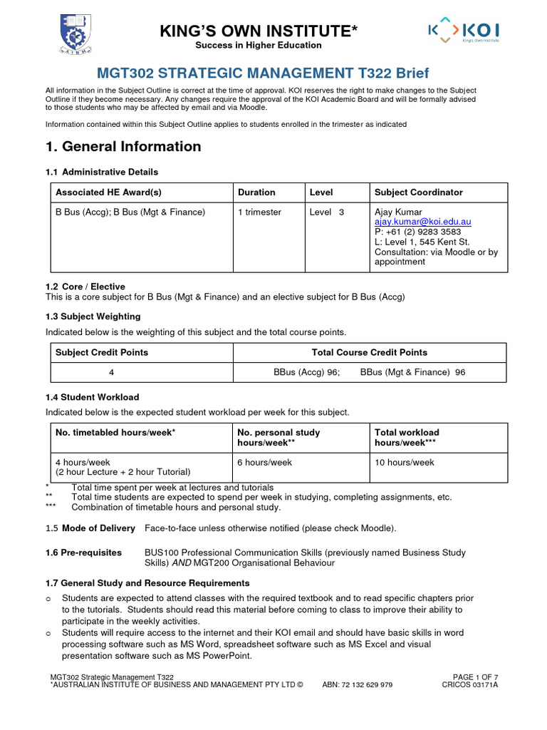 MGT302 STRATEGIC MANAGEMENT T2 2022 Brief | PDF | Strategic Management ...