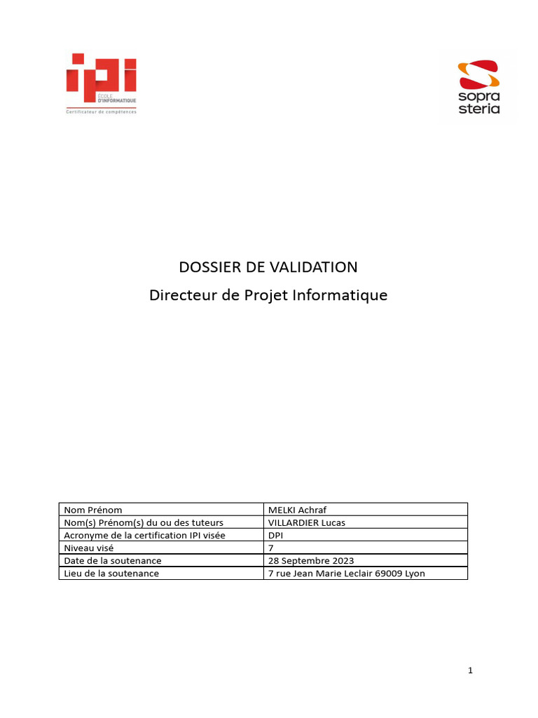 Melki Achraf Dossier Validation | PDF | Gestion de projet | Application