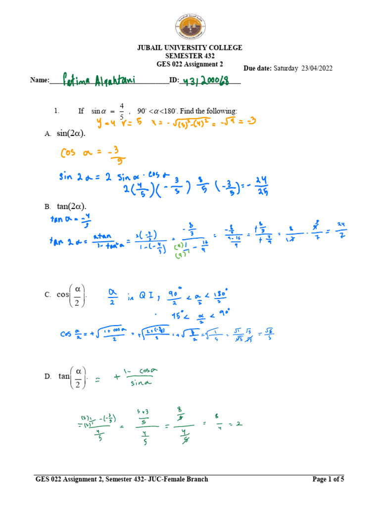 GES 022 Trigonometry Assignment Guide | PDF