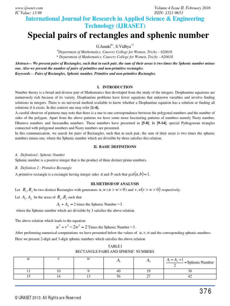 Special Pairs of Rectangles and Sphenic Number | PDF | Numbers | Equations Special Pairs of Rectangles and Sphenic Number | PDF | Numbers | Equations