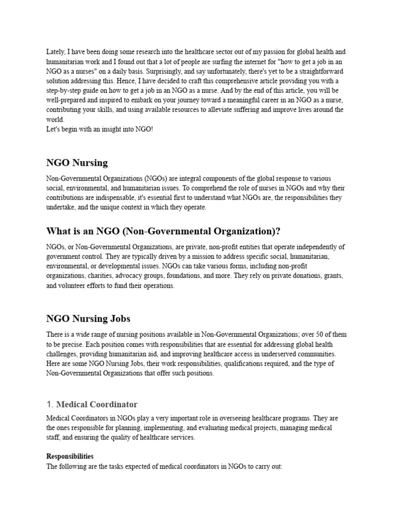 How To Get A Job in An NGO As A Nurse | PDF