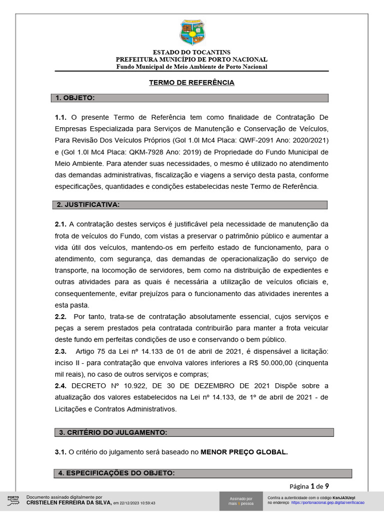 01 Termo de Referência - Revisão de Veiculo | PDF